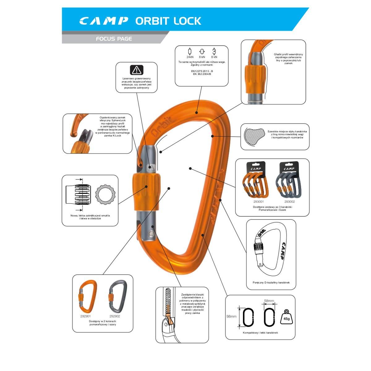 Karabinek CAMP ORBIT LOCK 3 PACK ORANGE (293001) - sklep polarsport